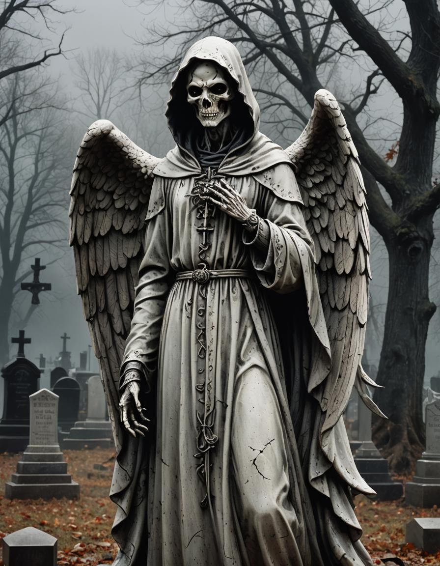 hooded angel statue horror gothic graveyard - AI Generated Artwork ...