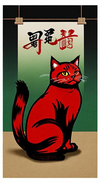 red cat / chinese poster - AI Generated Artwork - NightCafe Creator