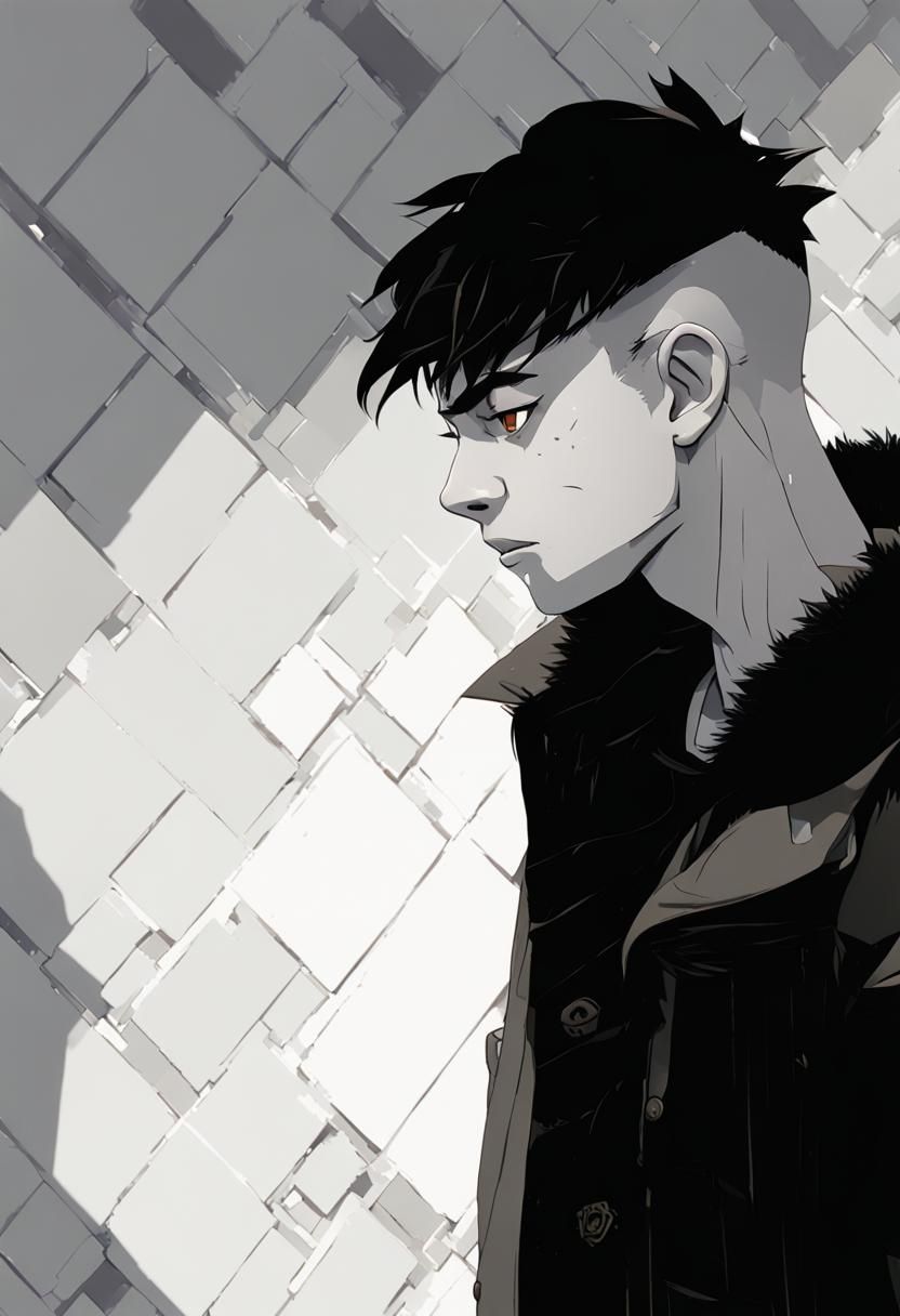 photo of Ren Gill, profile shot, standing against a white brick wall ...