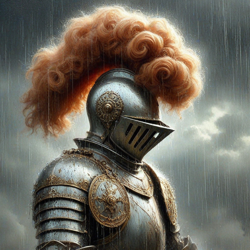Rain soaked knight with wig - Battle-Weary Knight in Copper ...