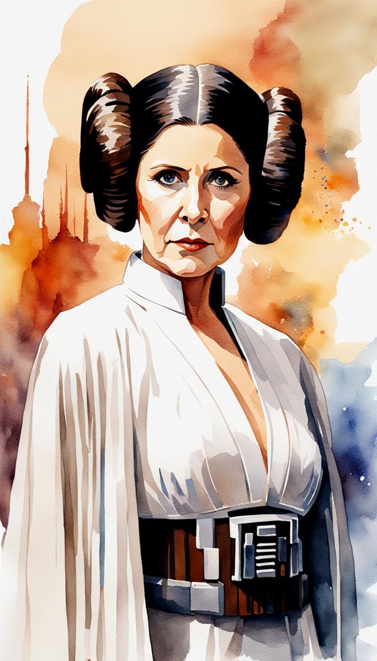 Watercolor portrait of the older (General Leia Organa 1.8) from Star ...