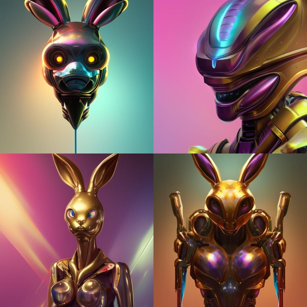 Alien Rabbit Ai Robot in Viva Magenta and gold head and shoulders ...