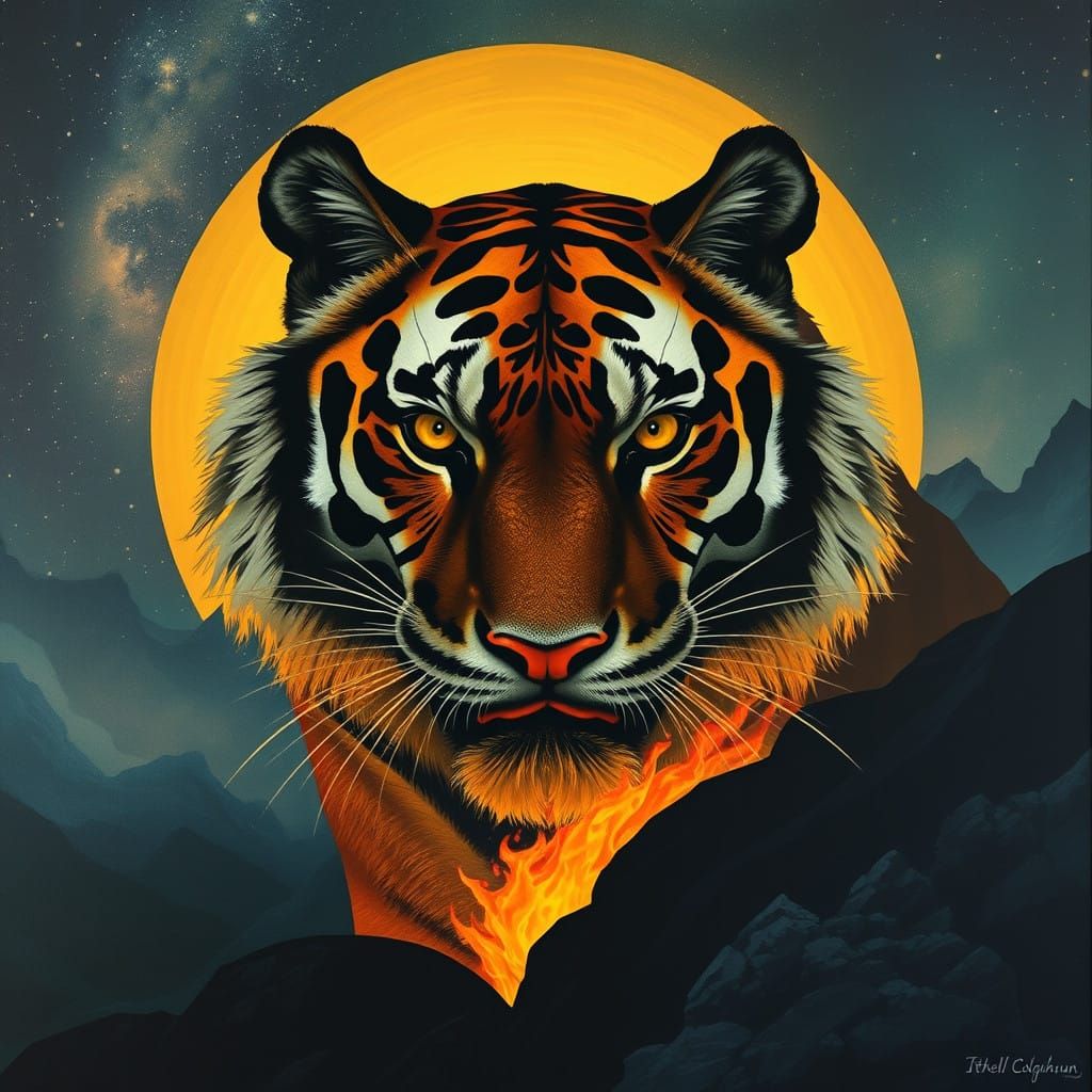 Surreal Tiger Erupts from Celestial Chaos as Impas... - AI Art
