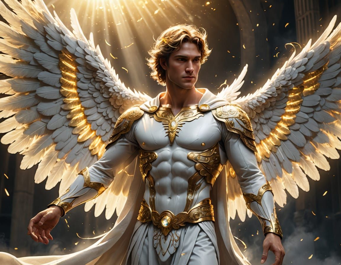 Ethereal Six Winged Angel in Heavenly Glow - AI Art