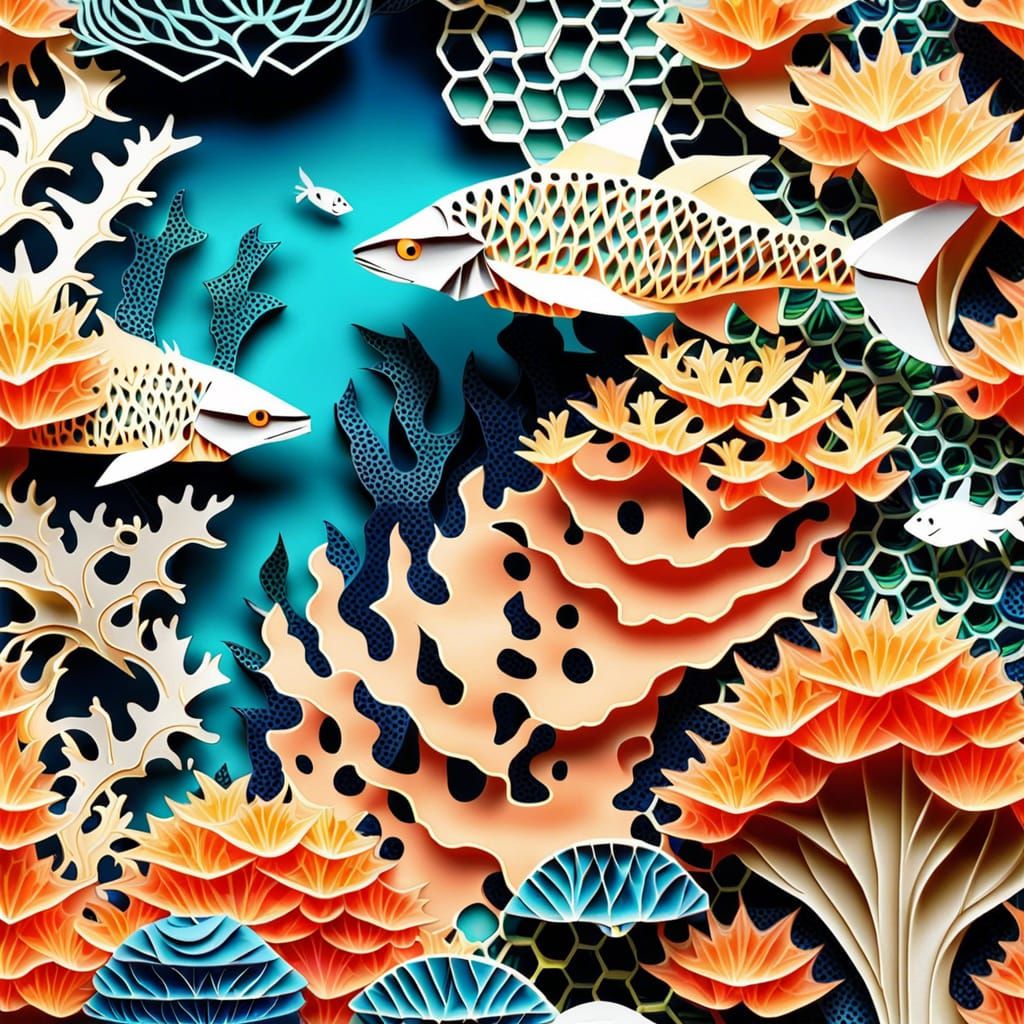 Origami coral reef 2 - AI Generated Artwork - NightCafe Creator