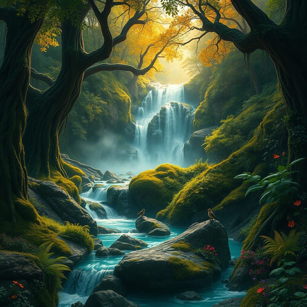 A waterfall.... - Enchanted Forest Waterfall in Mystical Spl...