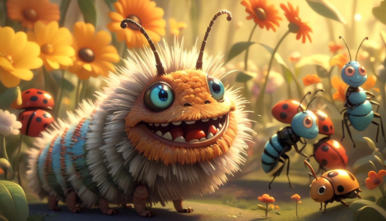 Happy Bug - Whimsical Bug Bash in a Vibrant Moonlit Garden