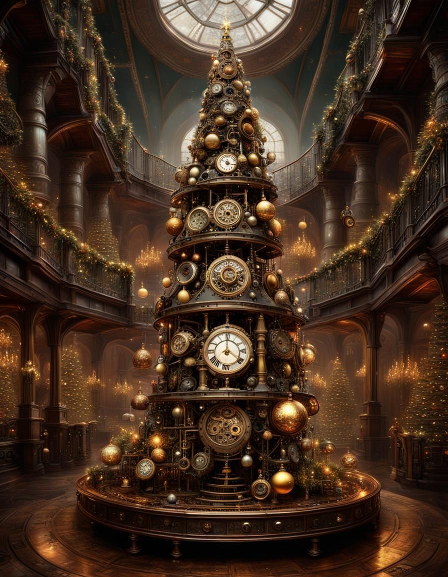 Steampunk Christmas Tree - AI Generated Artwork - NightCafe Creator
