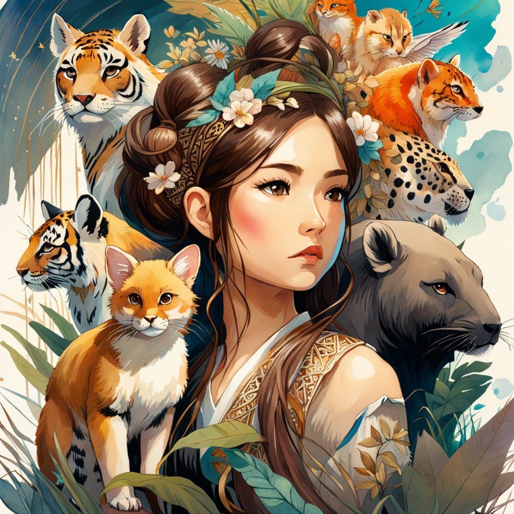 Young Mother Nature as a beautiful animal goddess - AI Generated ...