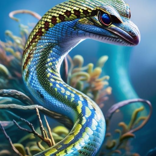 A dangerous Colorful Giant Snakes, Rainbow snake hyperdetailed glow ...