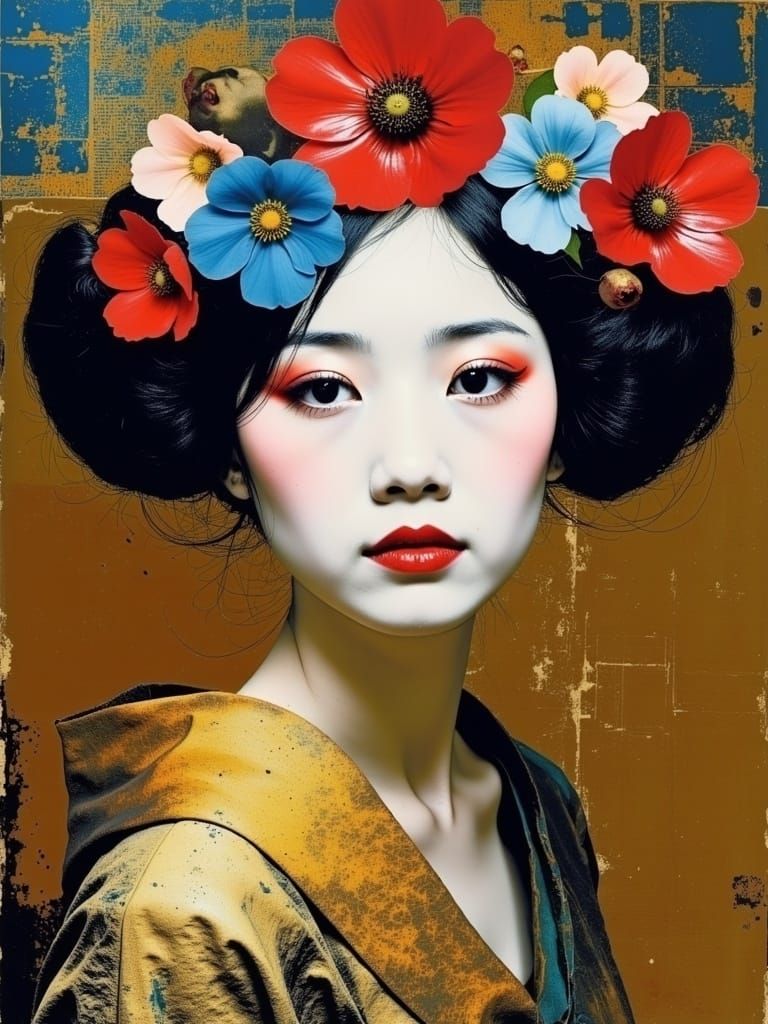 Ethereal Geisha in Golden Bloom - AI Art