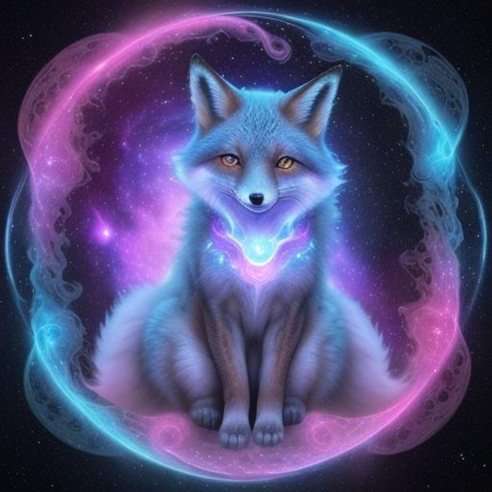 a cosmic fox, blending elements of the feline form with a cosmic and ...