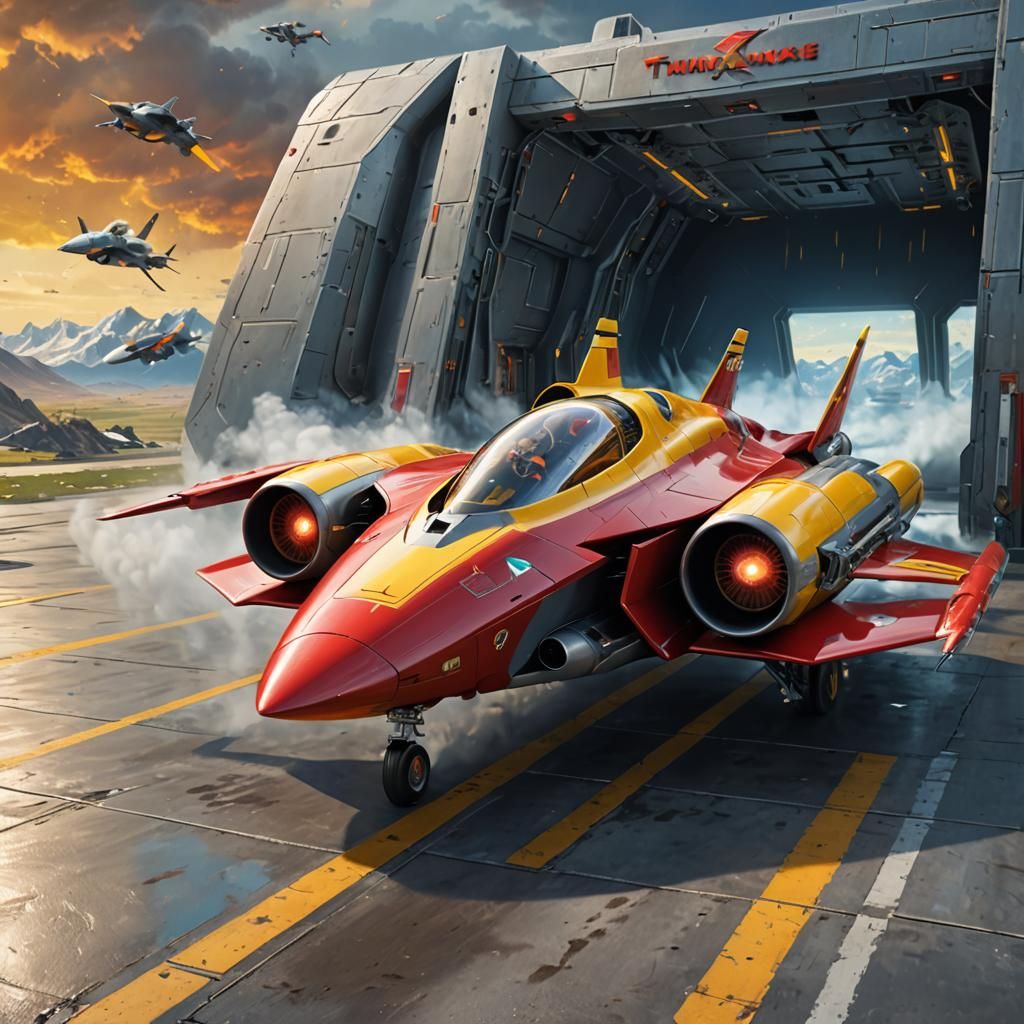 supersonic fighter jet plane , sliding door access red and yellow ...