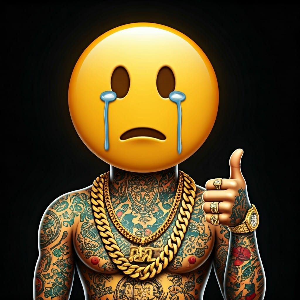 Realistic anthropomorphic gangster rapper yellow smiley face tears ...