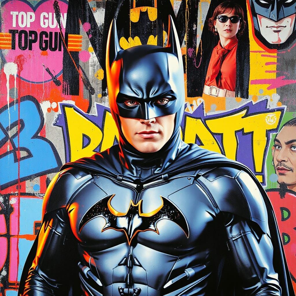 A Andy Warhol style portrate of Val Kilmer as Batman graffiti art ...