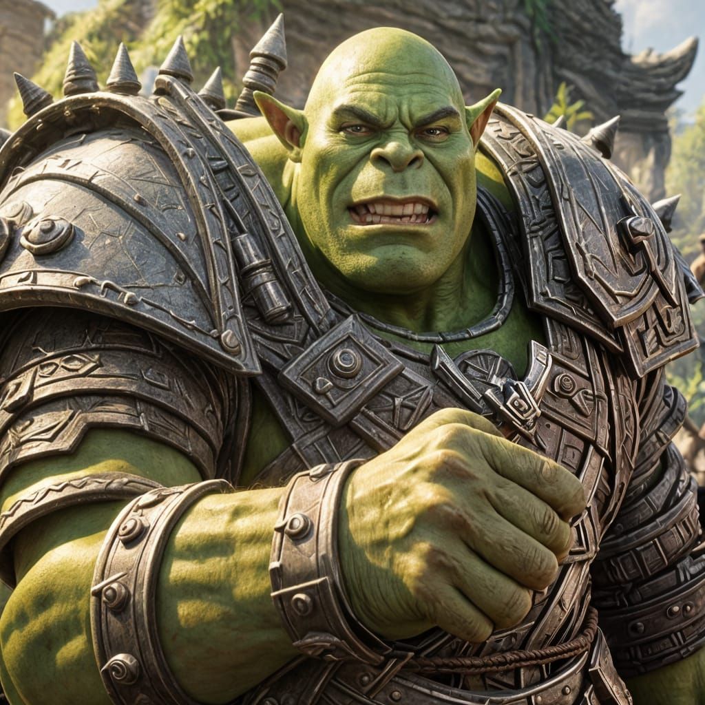 Shrek as Orc Warrior in Fantasy MMORPG - AI Art