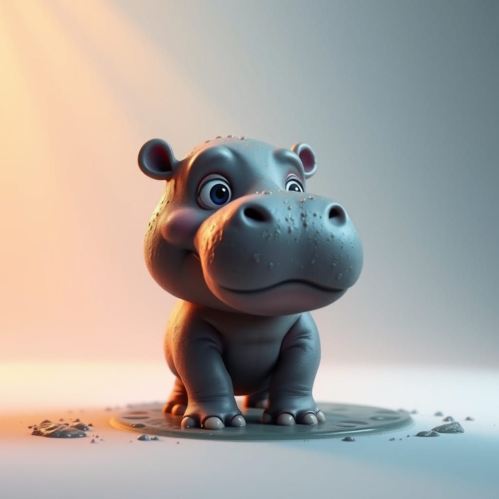 Serenic Hippopotamus Basks in Radiant Shower Scene - AI Art