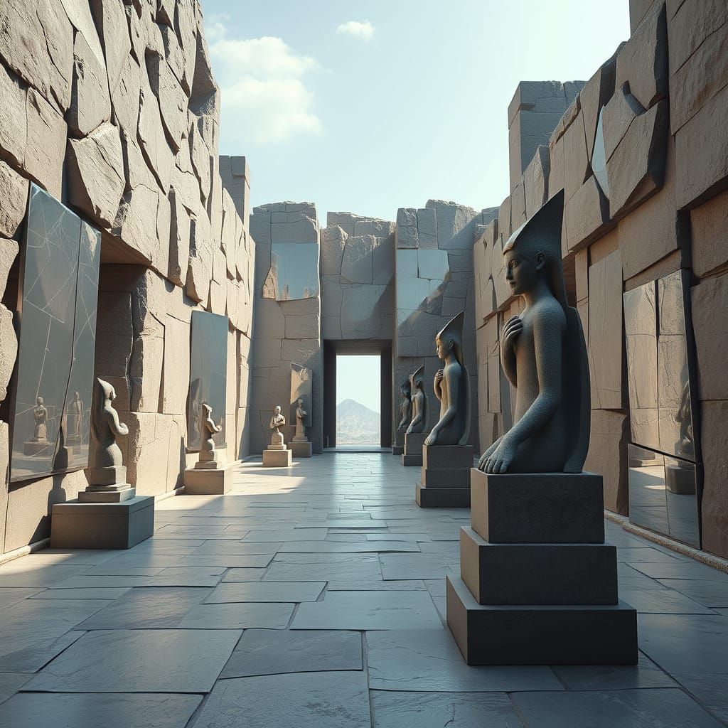 Hall of mirrors - Brutalist Temple in Kaleidoscopic Labyrin...