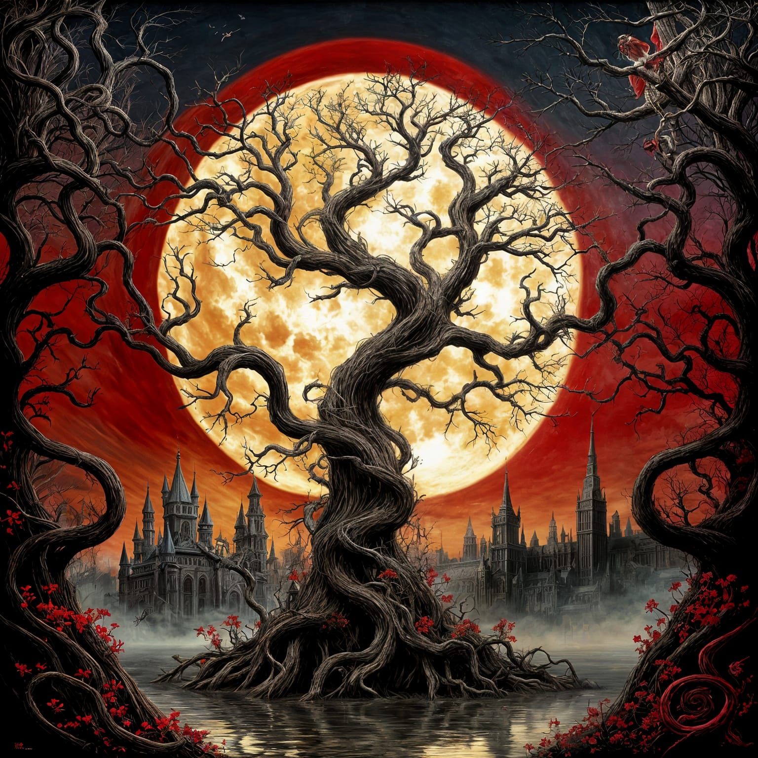 Ethereal Renaissance Horror Scene in Cyberpunk Hue... - AI Art