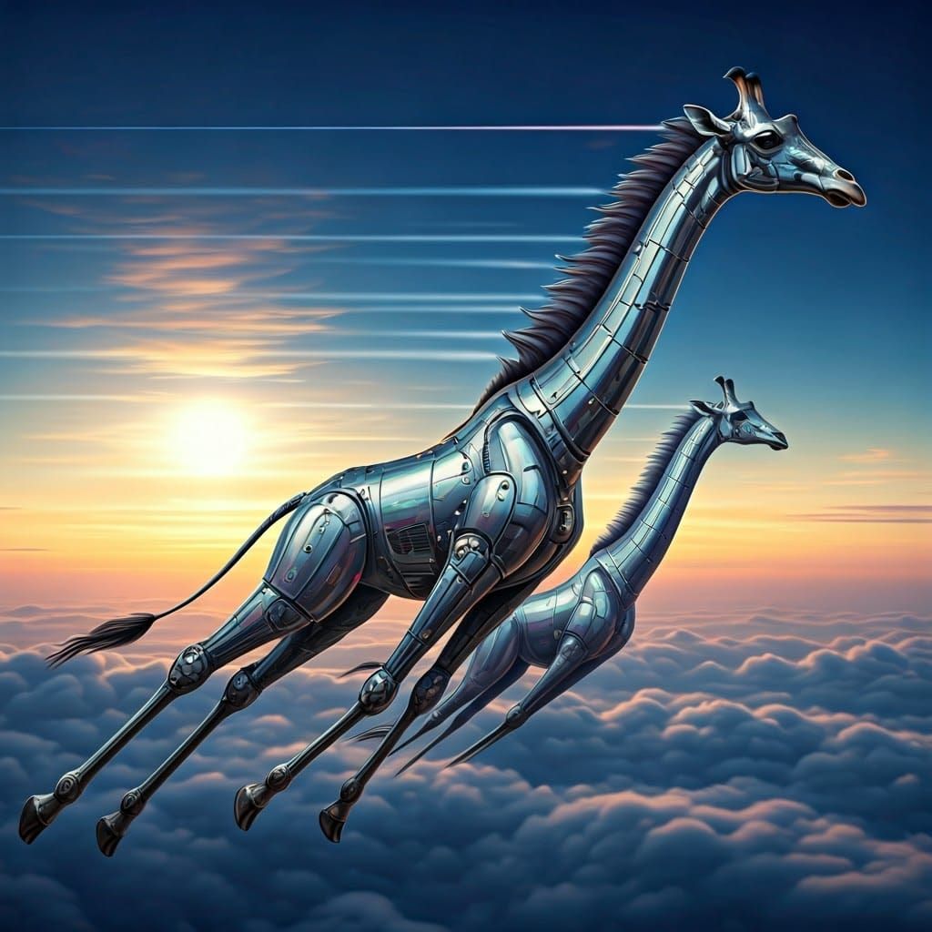 Supersonic Flying Giraffes in Futuristic Biomechan... - AI Art