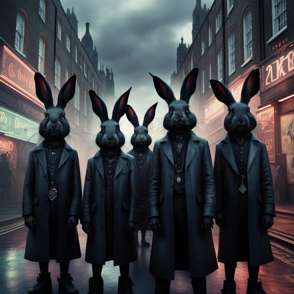 Goth rabbits in dystopian London - AI Generated Artwork - NightCafe Creator