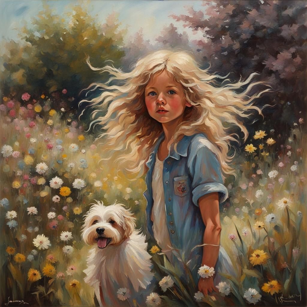 Oil paint splatter Whimsical scruffy girl - AI Generated Artwork ...