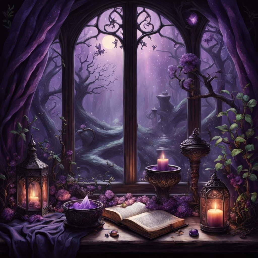 Witchy - Ethereal Fantasy Scene with Witchy Elements and Sof...