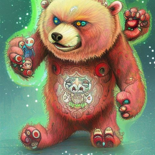 Full Body adorable possessed demon bear cute big eyed bear with ...