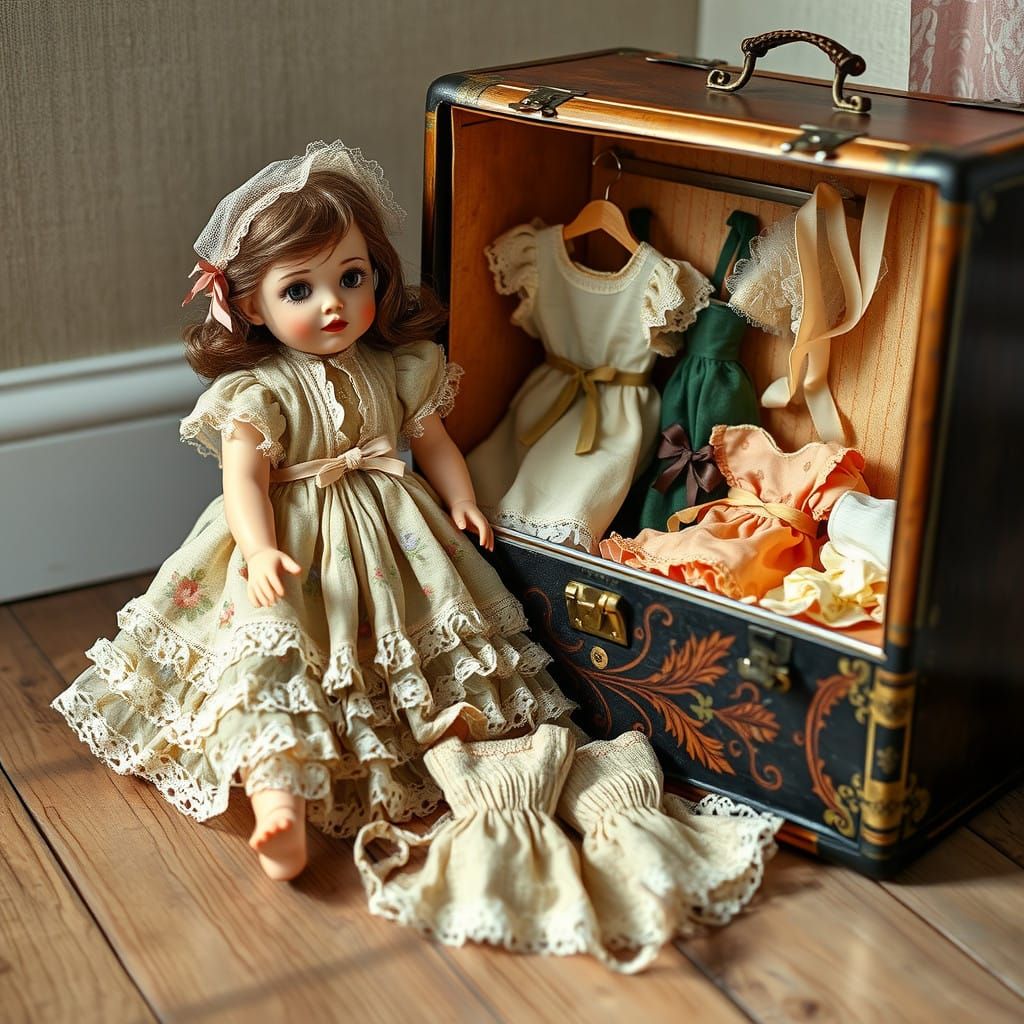 A doll and her dresses - Delicate Doll in Vintage Floral Tea...