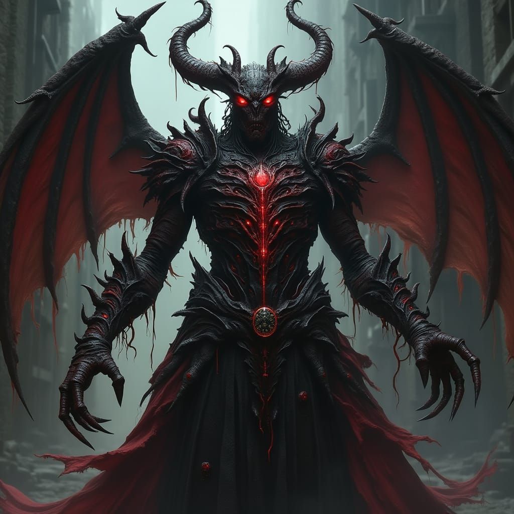 Ethereal Dark Prince in Crimson Baroque Armor - AI Art