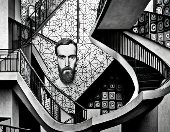 M. C. Escher face and klimt architecture staircase Abstract geometric ...