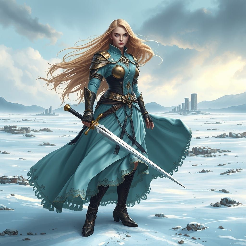 Celes Final Fantasy 6 - Elegant Warrior in Snowy Battlefield...