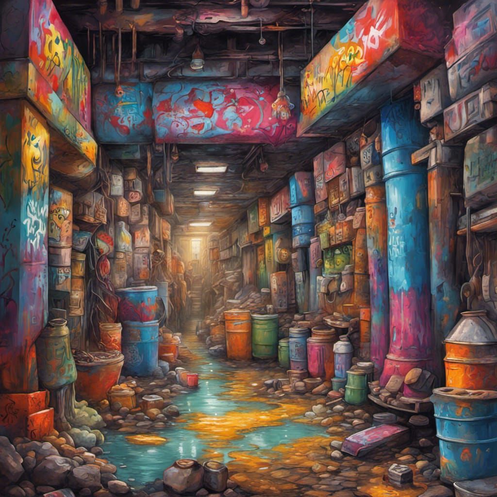 Subterranean Spectrum Life in the Colorful Sewer - AI Generated Artwork ...