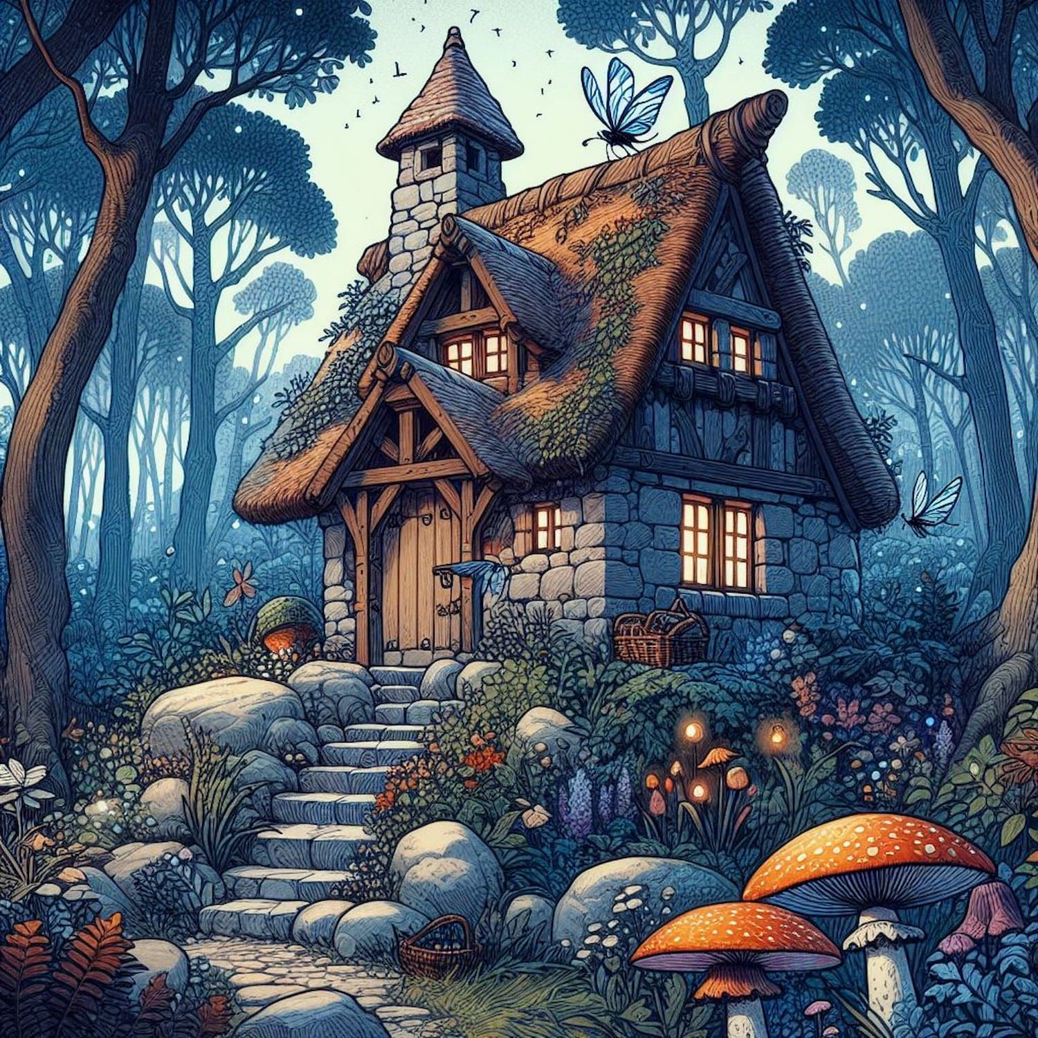 Pixie Cottage at Dusk - AI Generated Artwork - NightCafe Creator