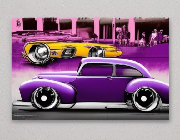 Violet Purple paintclassic lowrider car racing in a carfest splash ...