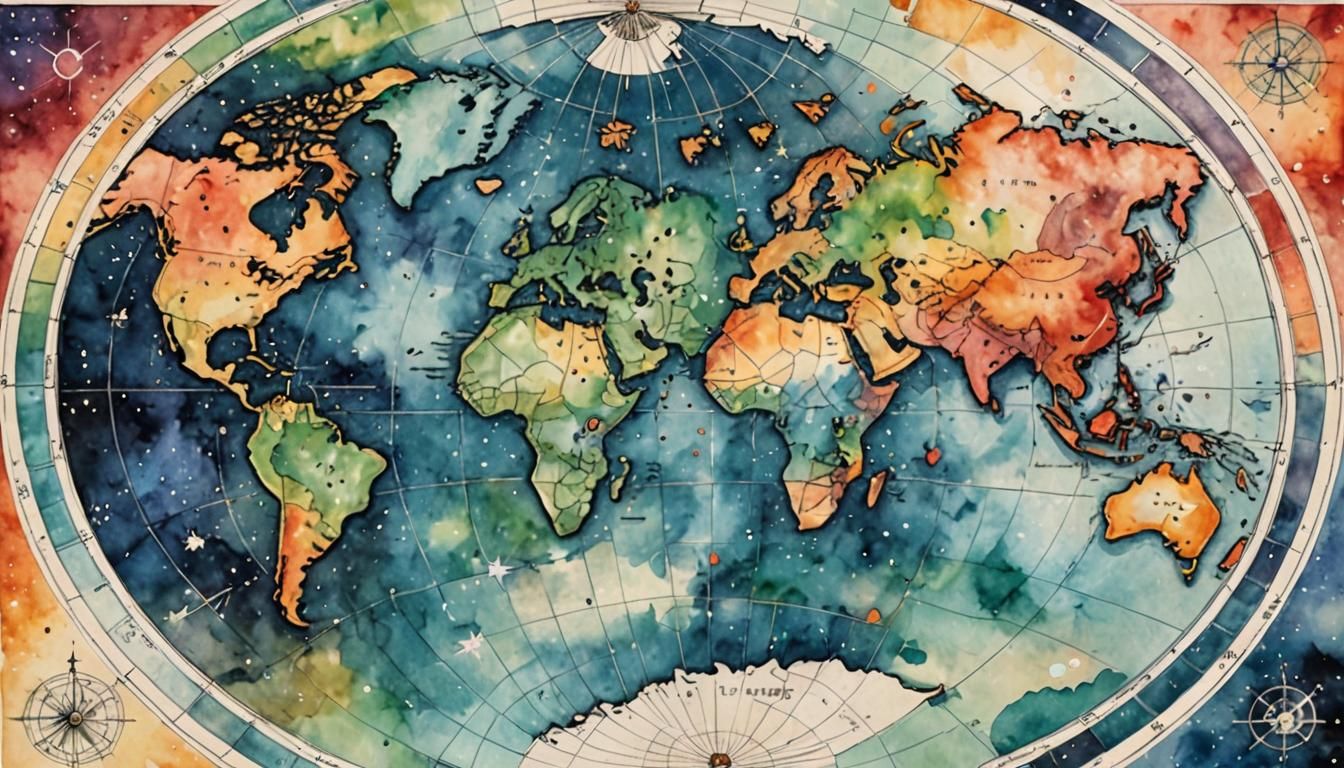 planisphere coloured with watercolor fully colored and brilliant - AI ...