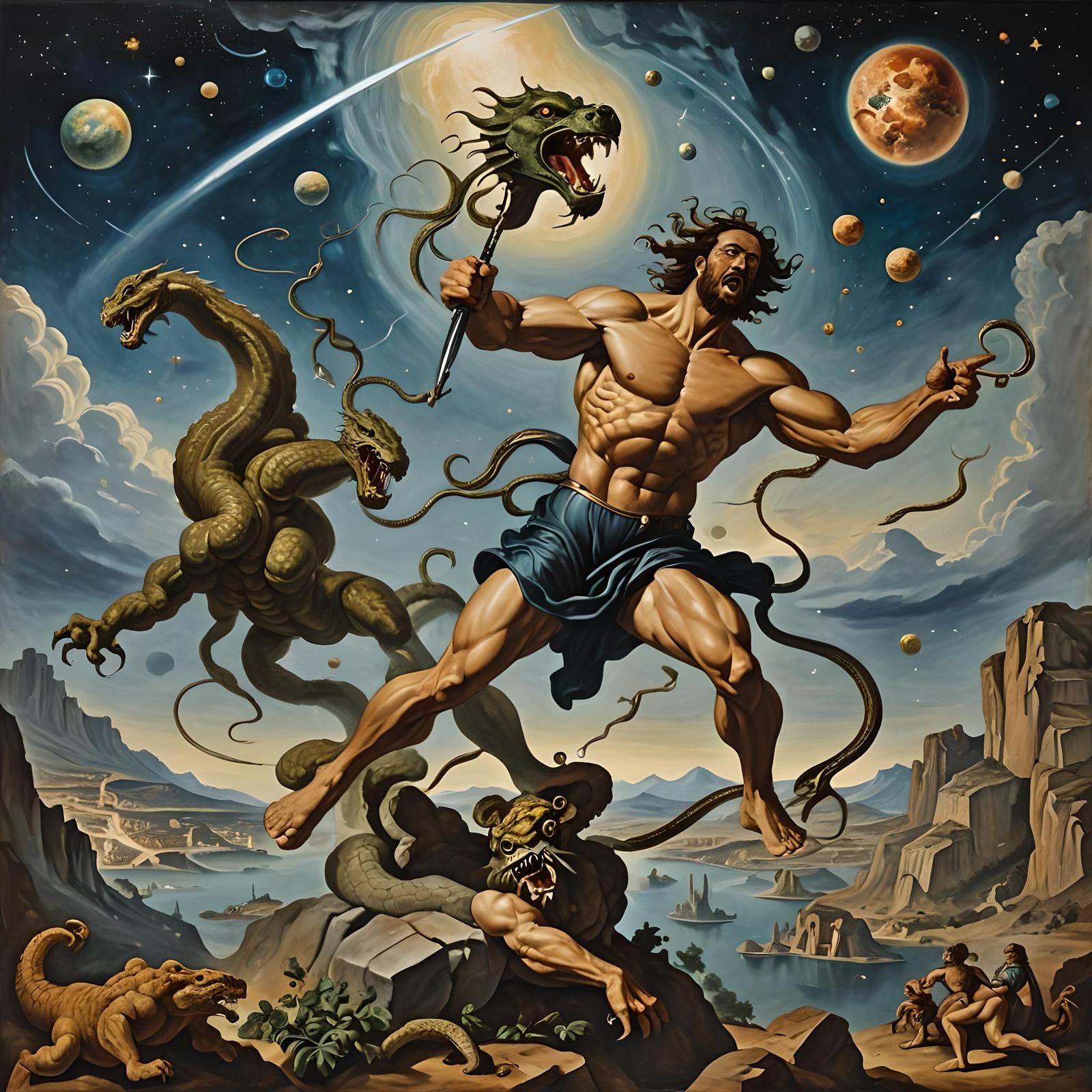 Hercules Fighting Hydra - AI Generated Artwork - NightCafe Creator
