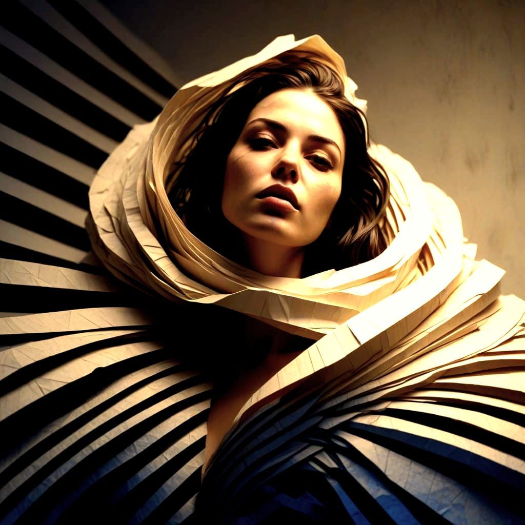 Beautiful Female Form Wrapped in a Mosaic of Paper... - AI Art