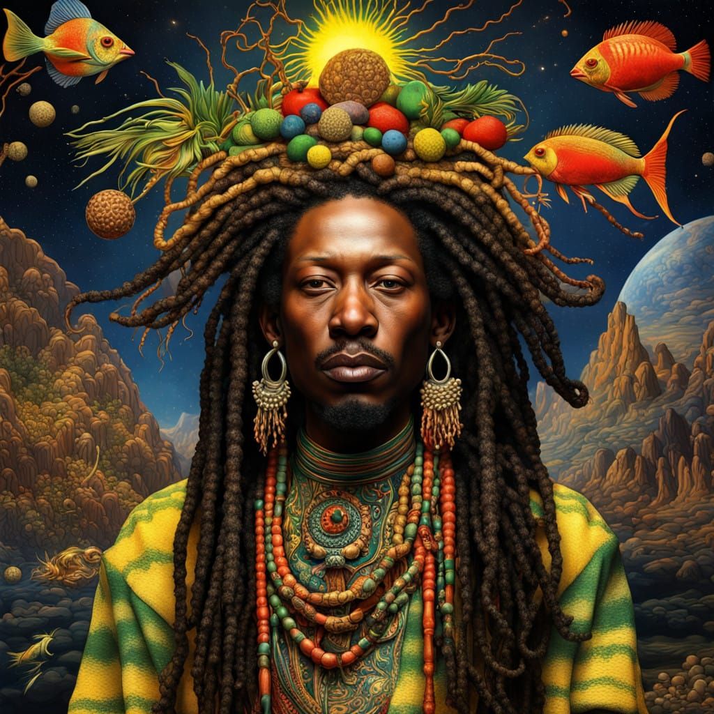 Majestic Rasta Queen in Vibrant Mandelbulb Landsca... - AI Art