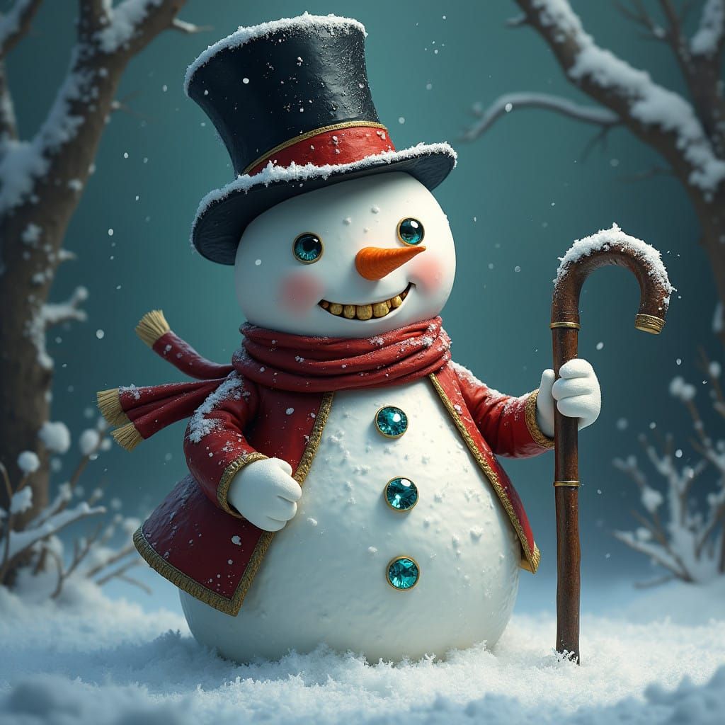 Elegant Snowman in Regal Attire - AI Art