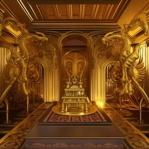 A Detailed hyper-realistic Magical golden ark of the covenant in a ...