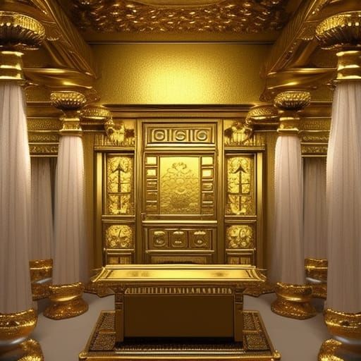 A Detailed hyper-realistic Magical golden ark of the covenant in a ...