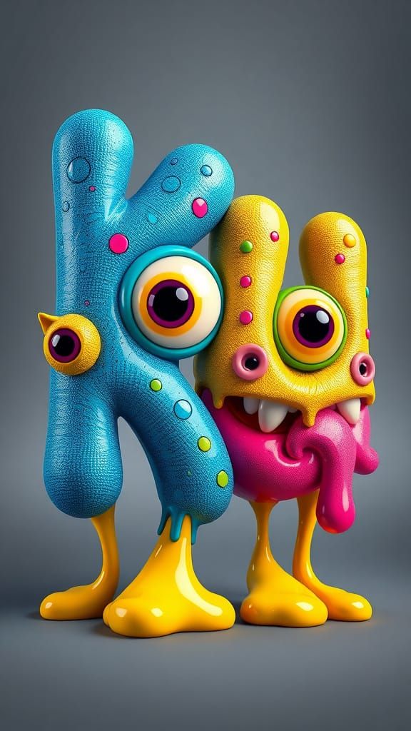 Vibrant Cartoon Monsters Dripping with Colorful, S... - AI Art