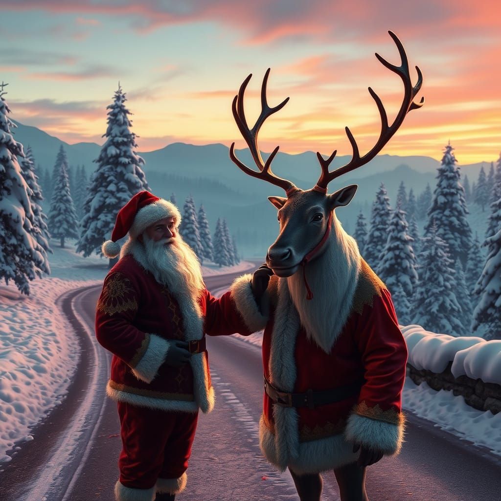 Santa and a reindeer - Santa Claus and Majestic Reindeer in ...
