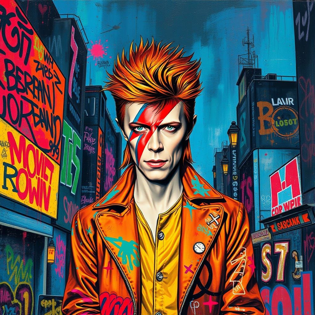 Surreal Ziggy Stardust Icon Blends with Urban Stre... - AI Art