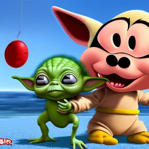 evil pig tickles armless baby Yoda - AI Generated Artwork - NightCafe ...