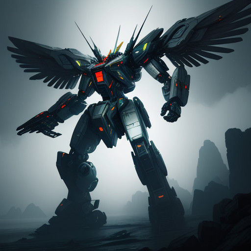 Cyberpunk Mecha Eagle-UFO Hybrid in Futuristic Lan... - AI Art