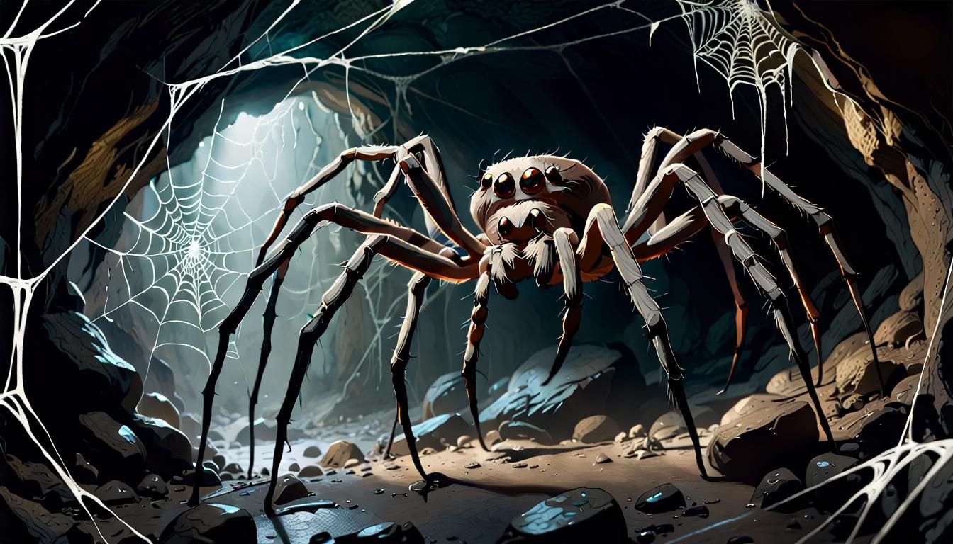 shelob, giant (spider:1.3) attacking frodo baggins in a (cave:1.4 ...