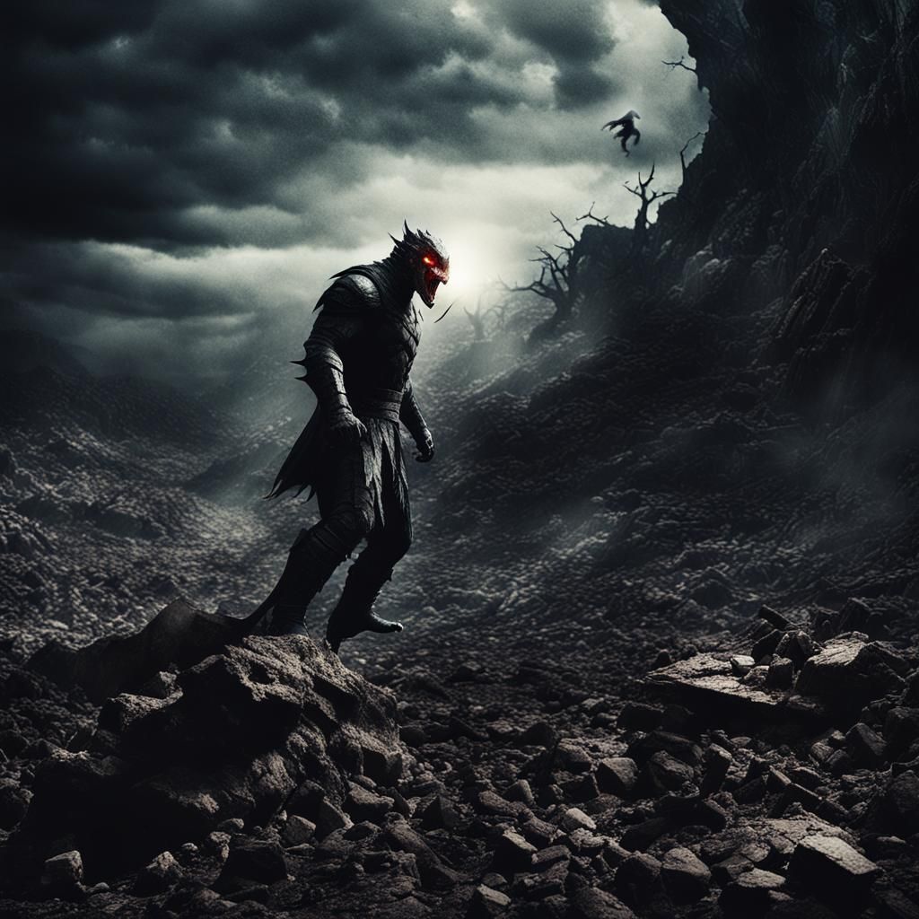 God of horror and mayhem tearing it's way up through the ground, dark ...