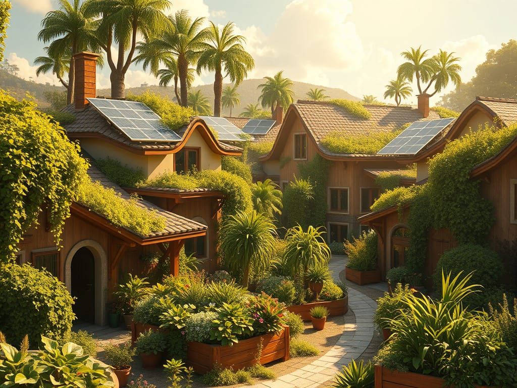 Solarpunk - Surreal Solarpunk Village Blooms with Whimsical ...